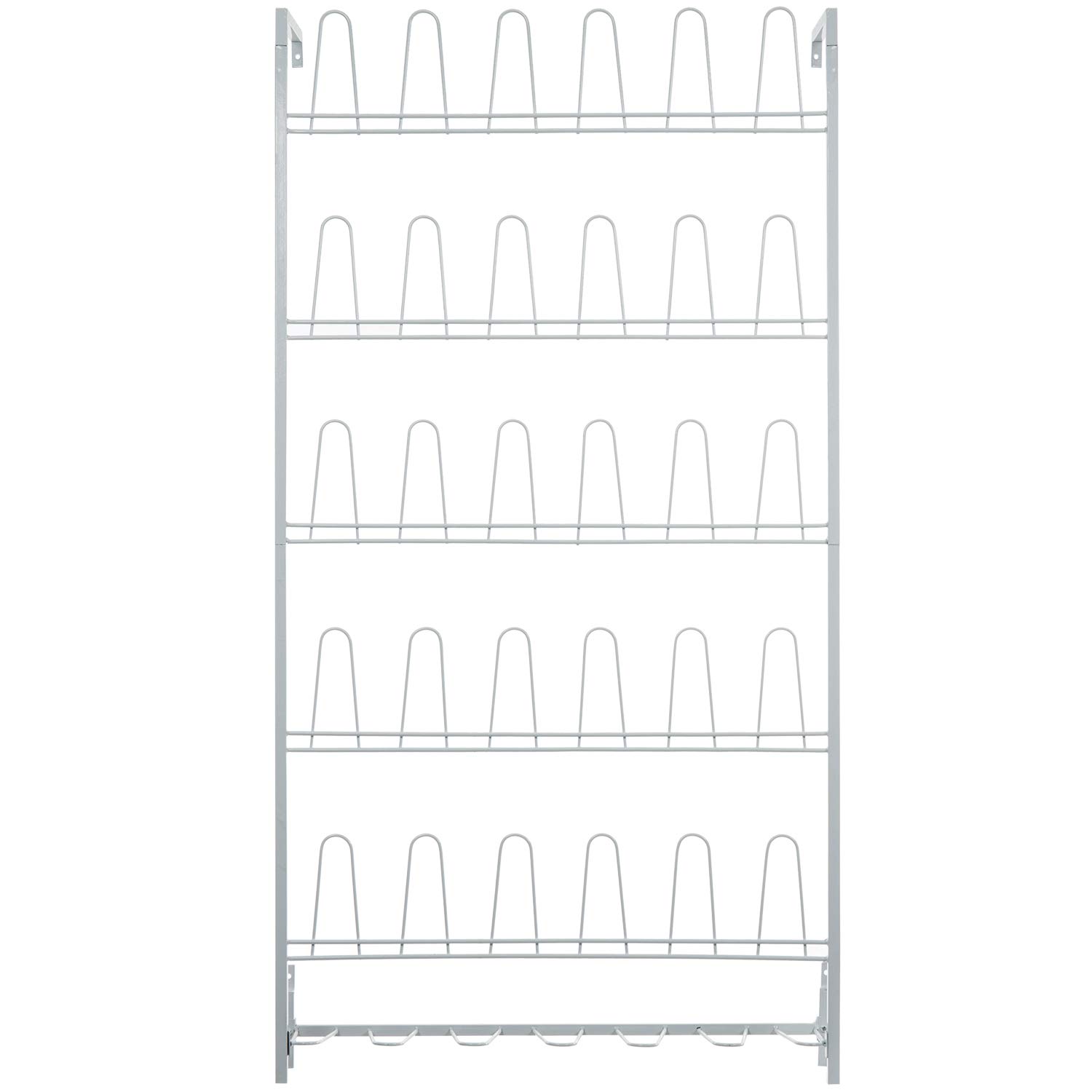 MyGift Modern Matte White Metal Hanging Shoe Rack for Walk in Closet, Mudroom and Entryway, Wall Mounted Space Saving Organizer for Shoes and Boots, Holds 18 Pairs
