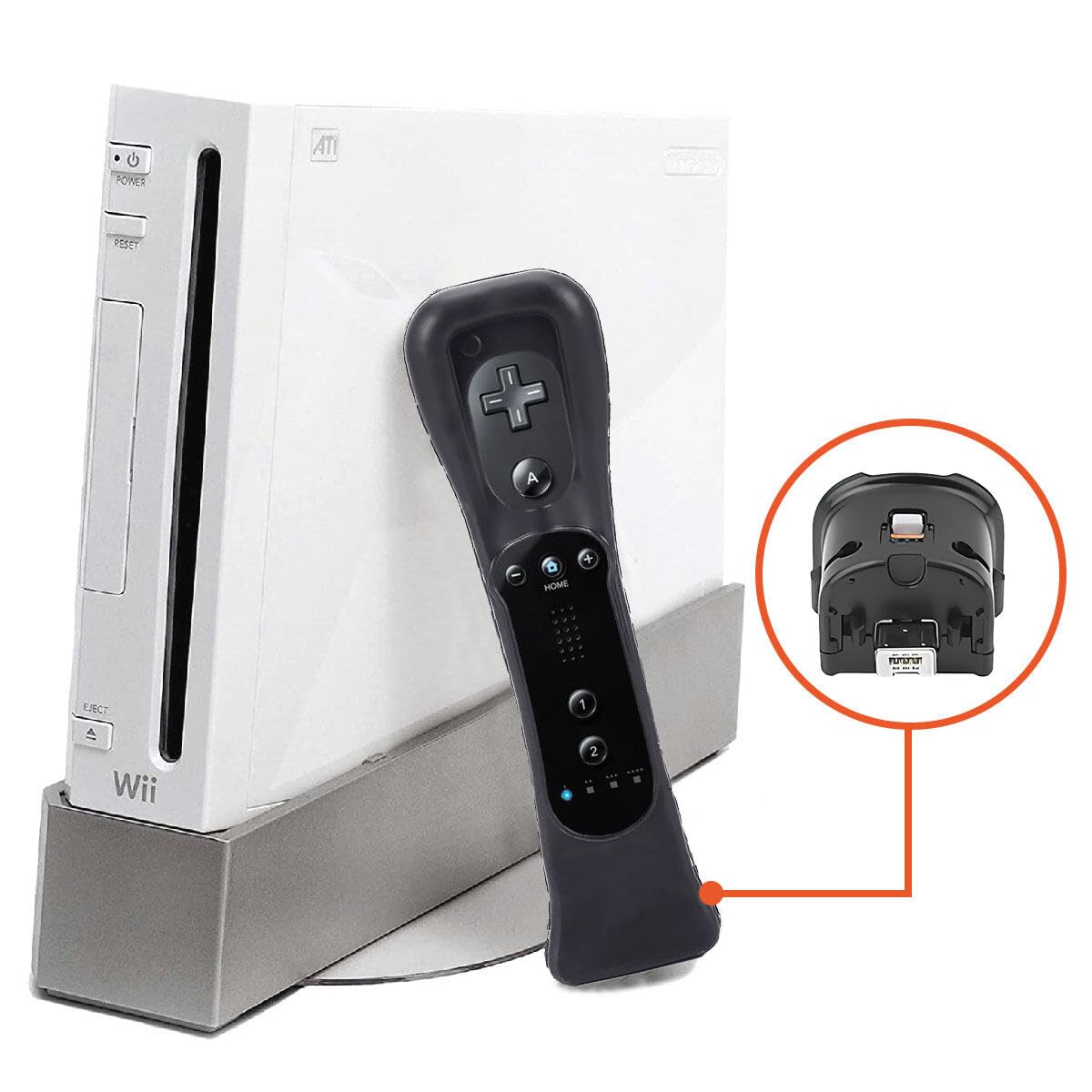 Wii Motion Plus Sensor Adapter with Silicon Case Cover and Wrist Strap, Wii Nunchuk Remote Controller Attachment for Nintendo Wii and Wii U Black