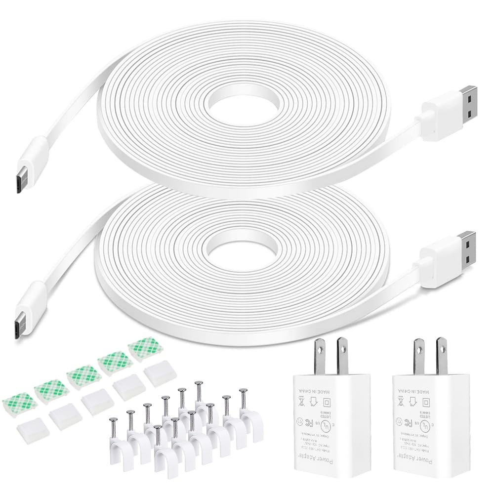 DIANMU 20FT Power Cord with Adapter for Wyze Cam v3/v4/OG/v3 Pro, Blink, Simplisafe,Arlo Essential,Kasa,Weatherproof Power Extension Cable Charger for Security Cam 2Pack(not for WyzePan v3,not Type C)