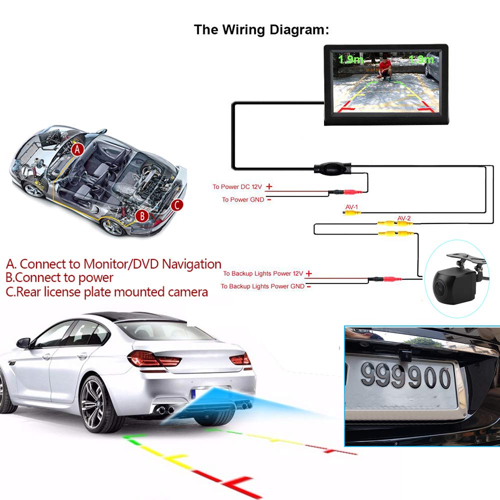 Car Reverse Backup Rear View Camera Mini Parking Camera with HD 170 Degree Fisheye Lens Starlight Night Vision