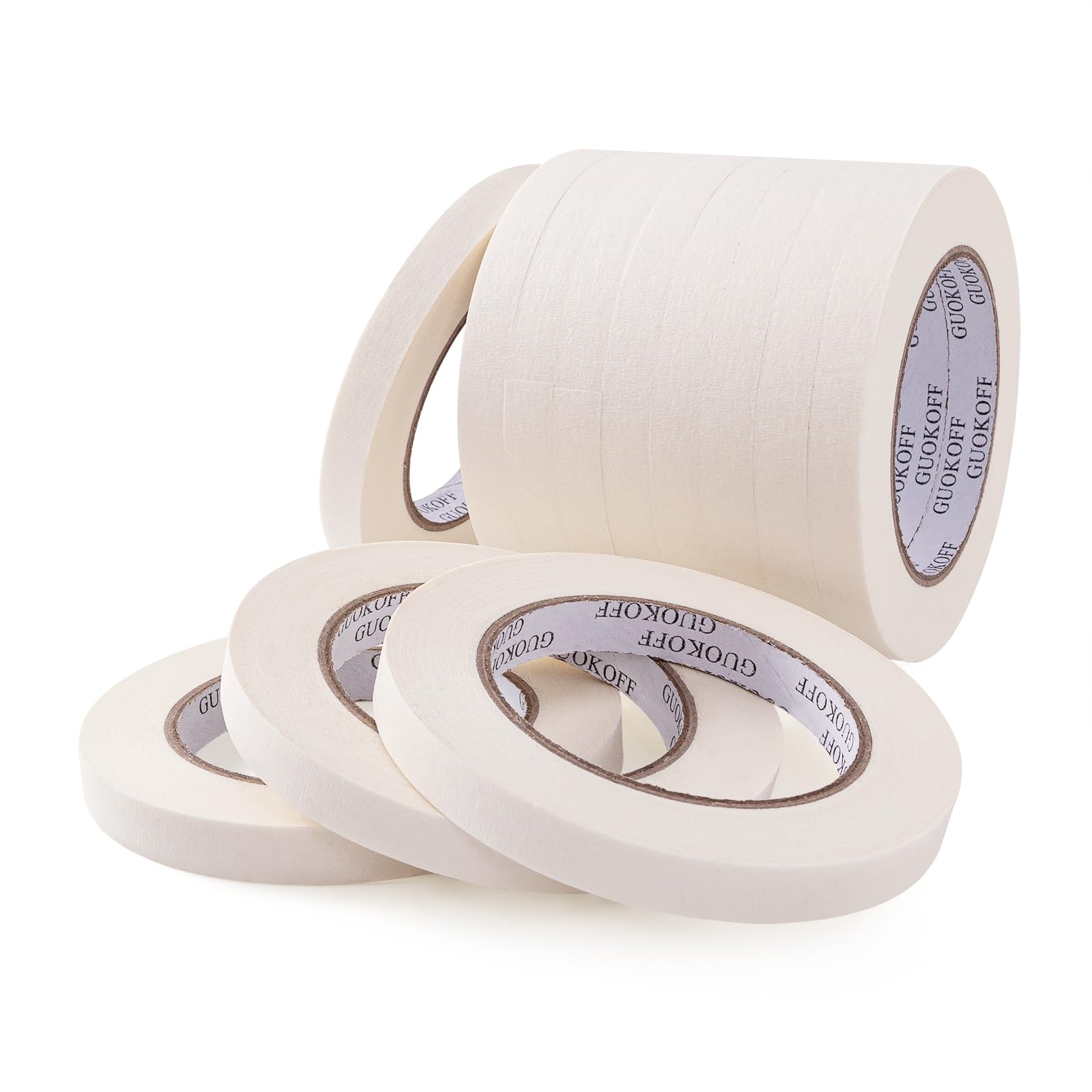 GUOKOFF Masking Tape 1/2 Inch x 55 Yards x12 Rolls, Beige White Masking Tape Painters Tape General Purpose Tape, Painting Adhesive Tape for Arts DIY Crafts Labeling