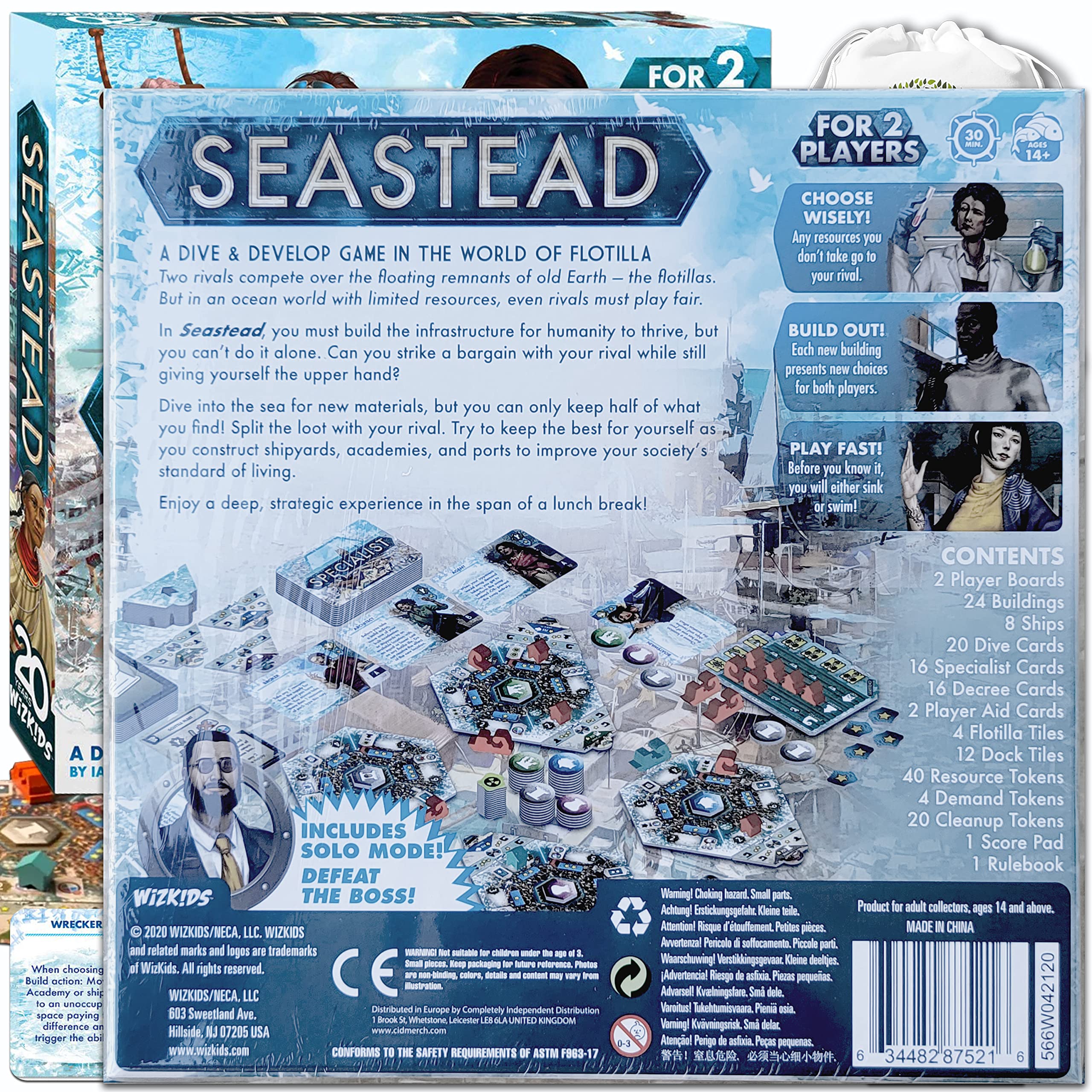 Develop a Float City in SEASTEAD Board Game Bundle with Random Color Drawstring Bag