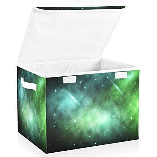 Kigai Storage Boxes with Lids and Handles,Collapsible Oxford Cloth Storage Bins Organizer for Bedroom Organization,Office Storage,Toys (Space Galaxy)