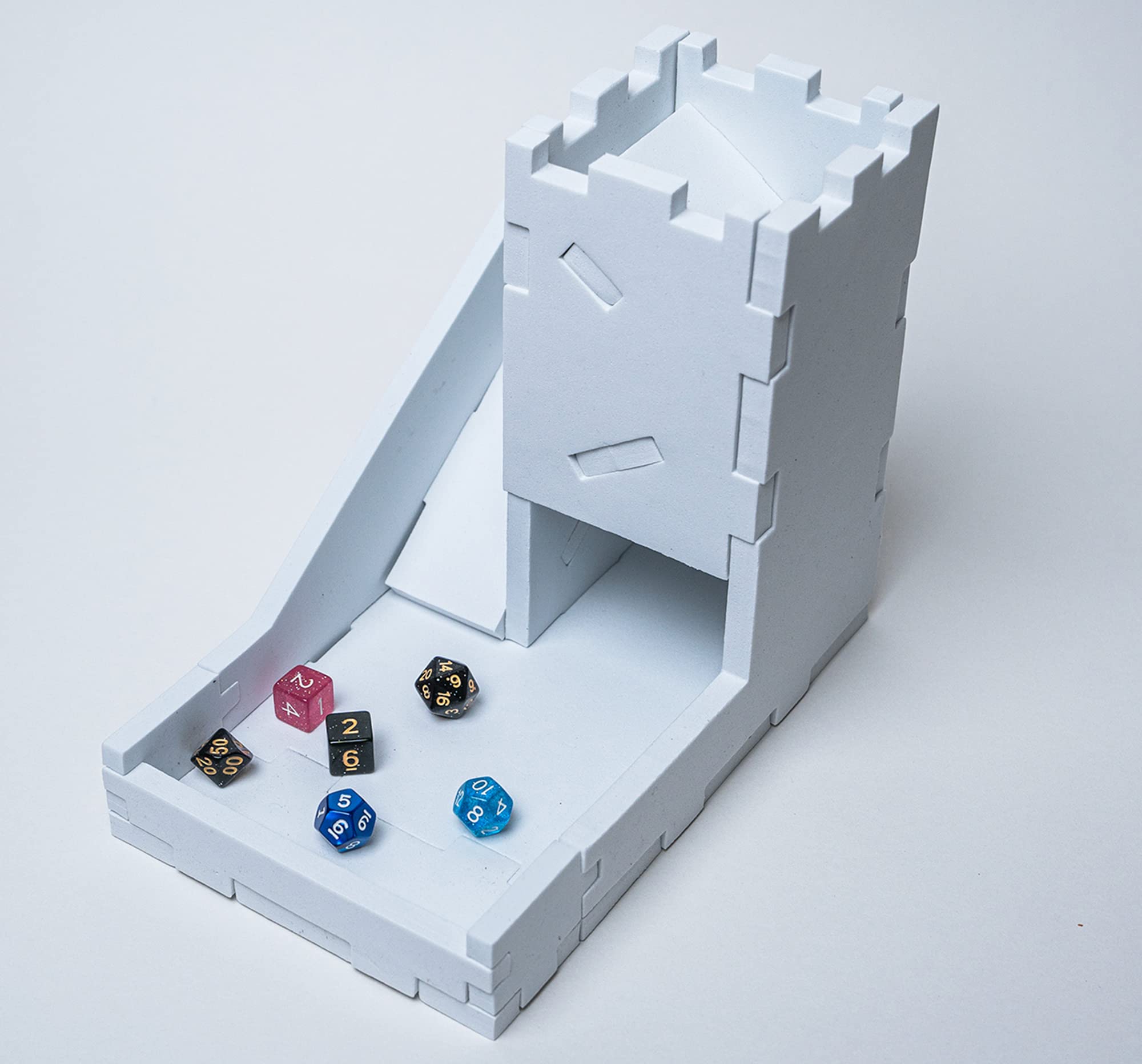 Dice Tower - DND Dice Tray, Board Game Dice Tower - Dice Rolling Tray, Large Tower - Perfect for RPG and Tabletop Gaming White/Black (Black)