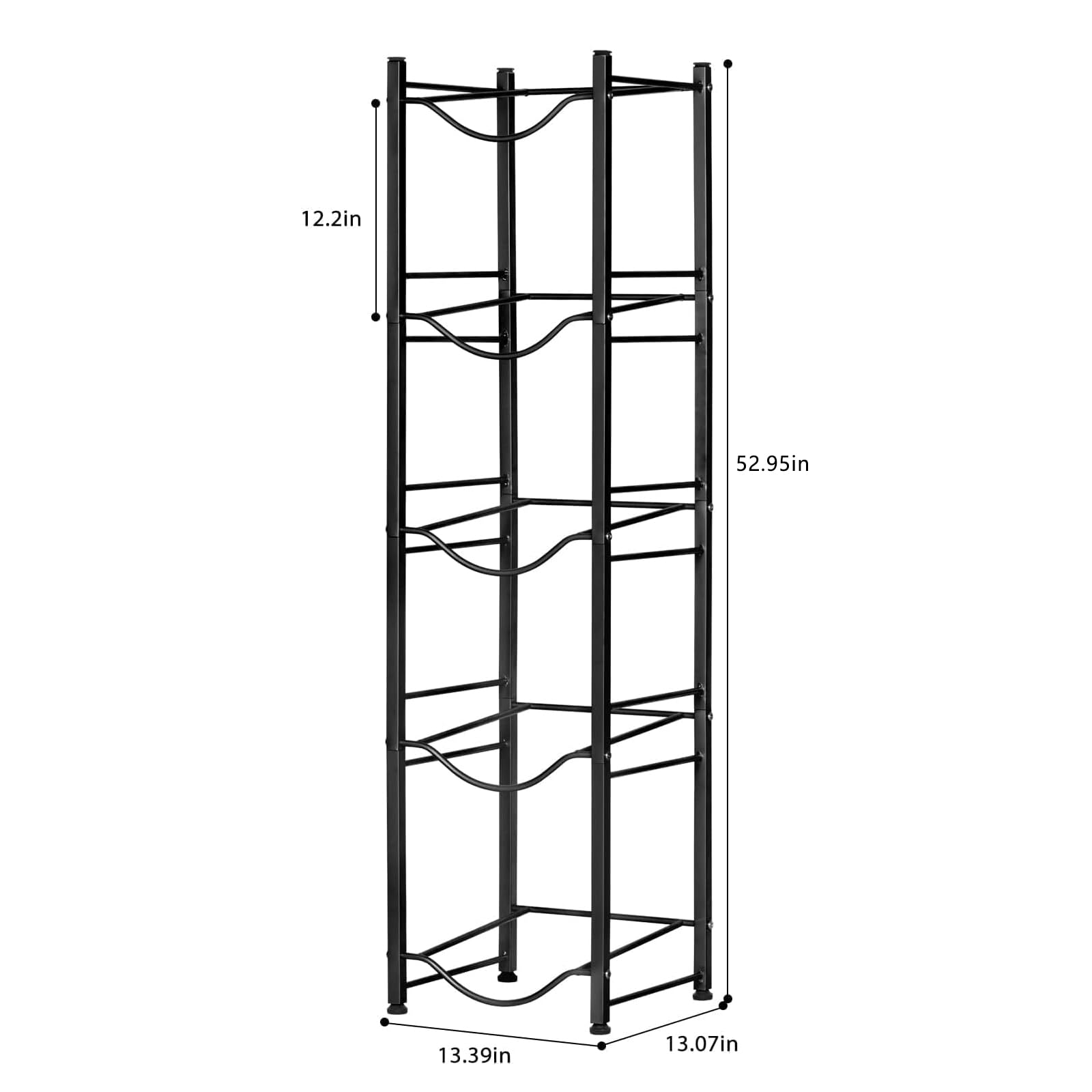 HEOMU 5 Gallon Water Jug Rack, 5-Tier Water Bottle Holder Storage Rack, Water Jug Organizer for Kitchen, Office, Garage, Black