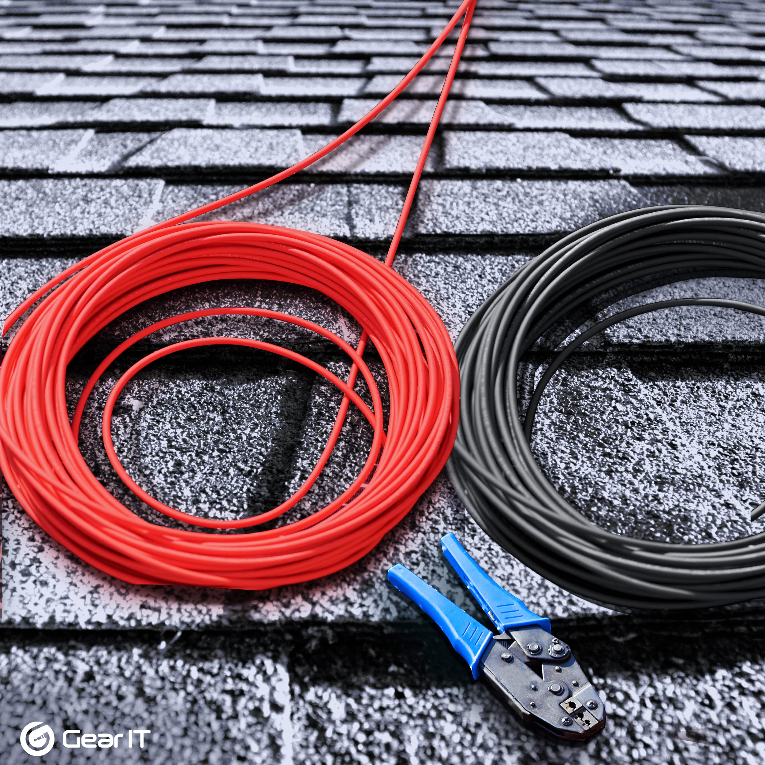 GearIT 10AWG Solar Extension Cable (100FT Black - 100Ft Red) Male to Female Solar Connectors with Adapter Tool Kit, Solar Panel Renewable Energy, 10 Gauge Pure Copper Extension Cord, 100 Feet
