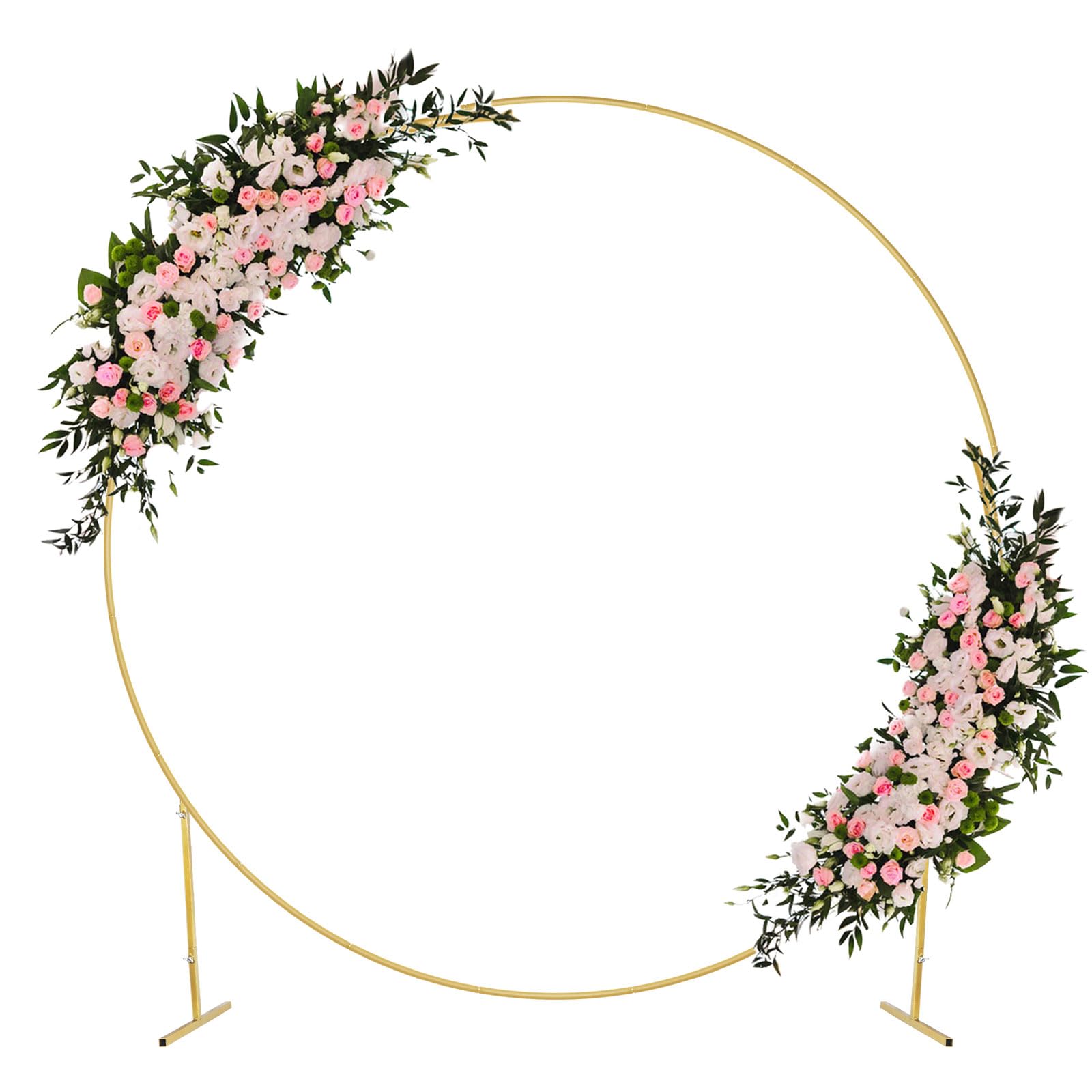 HEOMU 7.3FT Round Backdrop Stand Circle Balloon Arch Stand, Metal Wedding Flower Ring Arch Stand Wedding Arches for Ceremony, Birthday Party, Baby Shower, Graduation Backdrop Decoration, Gold