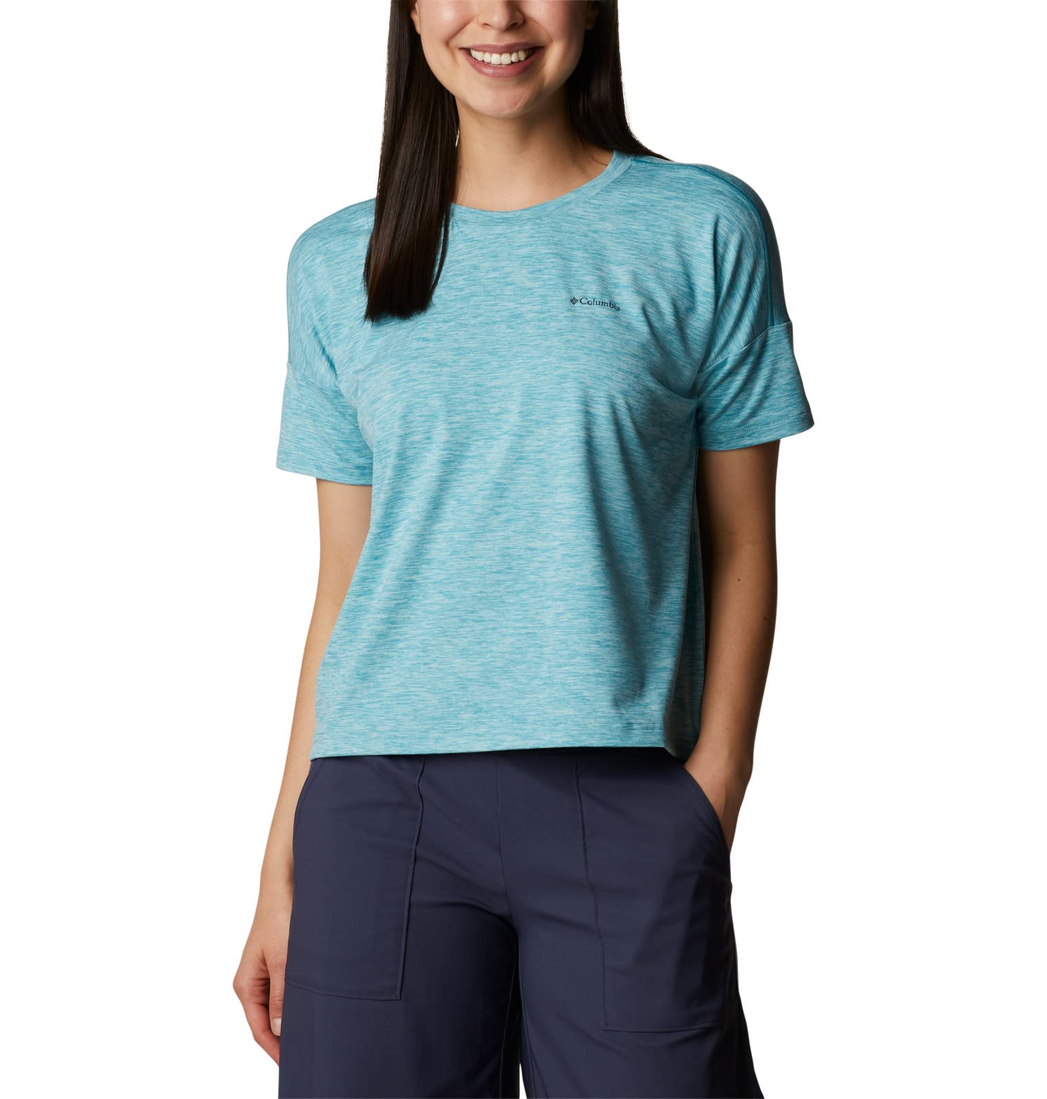 Columbia Women's Weekend Adventure Short Sleeve, Dark Nocturnal Heather, Large