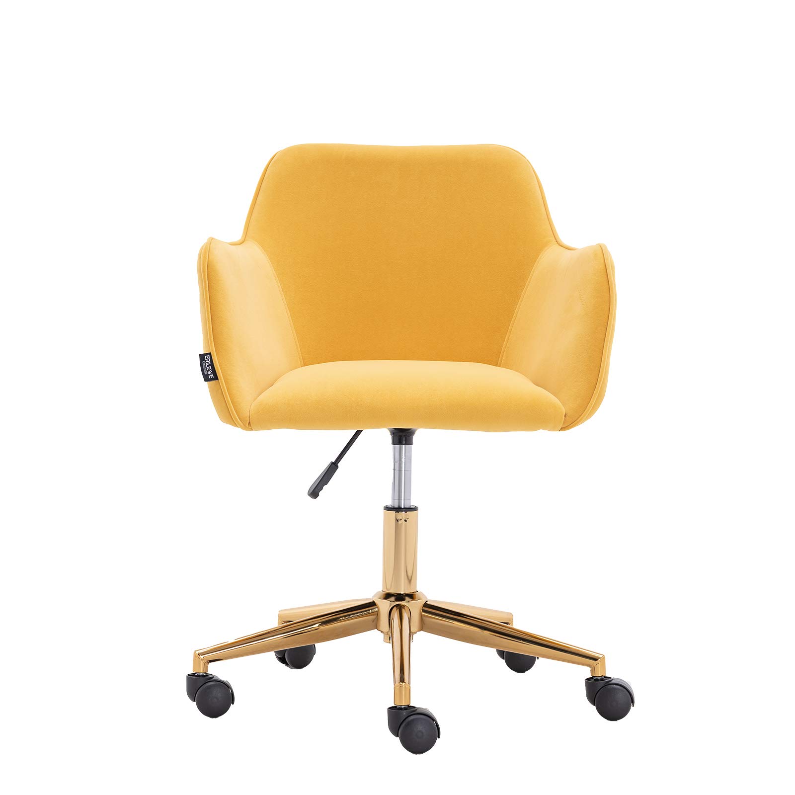 Modern Office Chair Velvet Material Yellow Dressing Chair Adjustable Height Living Room Swivel Chair 360° Medieval Table Chair with Wheels W521 24.8Dx22.8Wx33.9H''