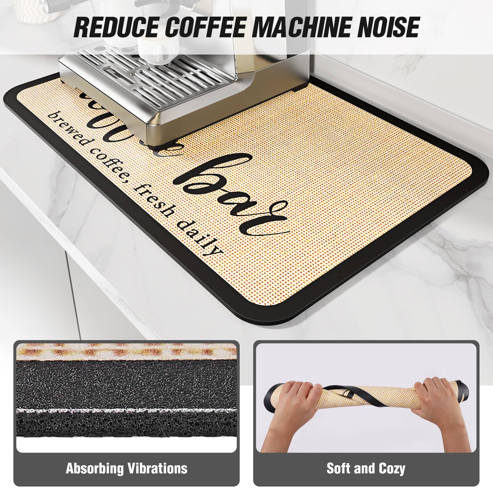 DK177 Coffee Mat Coffee Bar Mat Hide Stain Absorbent Drying Mat with Waterproof Rubber Backing Fit Under Coffee Maker Coffee Machine Coffee Pot Espresso Machine Coffee Bar Accessories-19"x12"