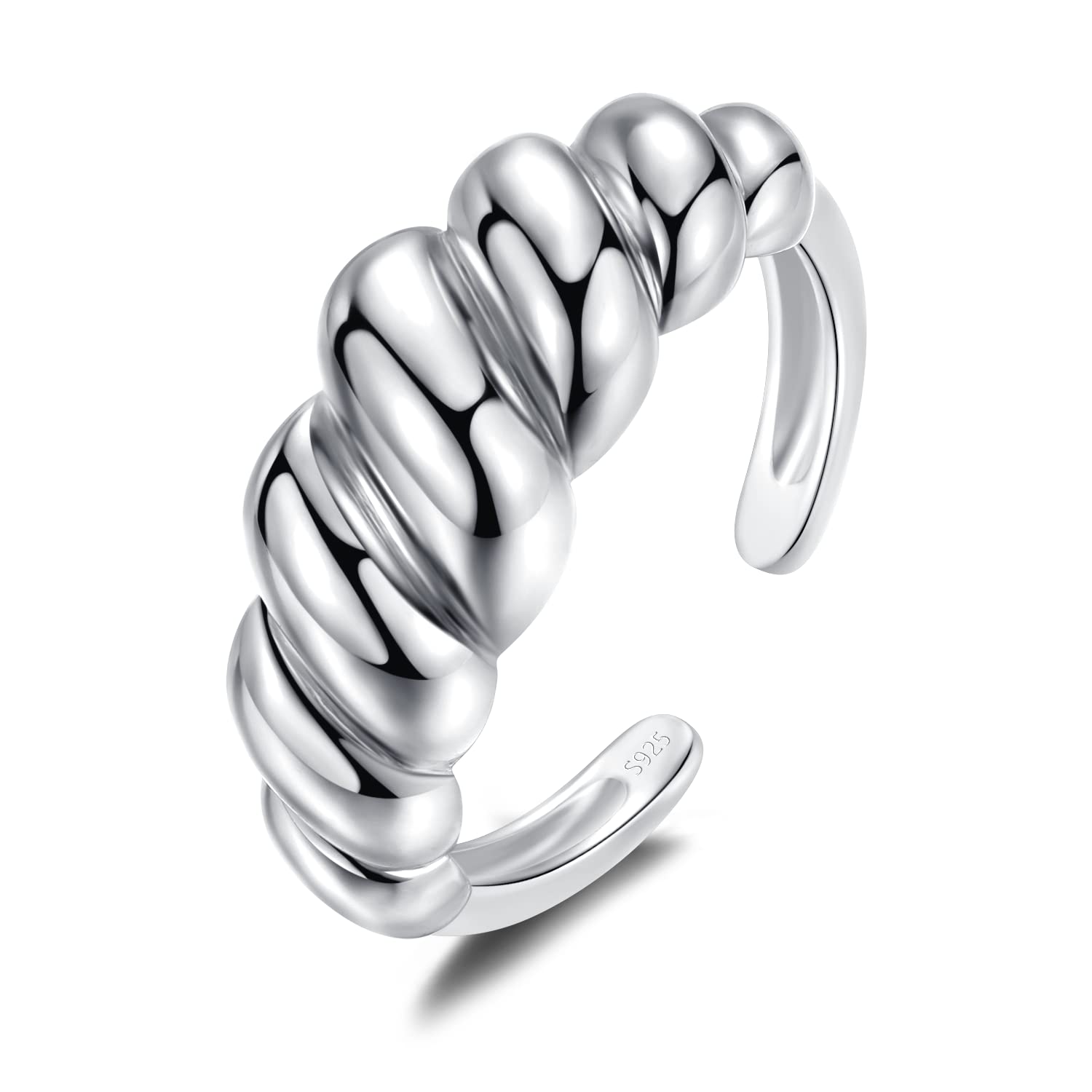 Dapai Show 925 sterling silver platinum-plated ring Croissant ring Women's stamp bold ring Adjustable twisted personality ring