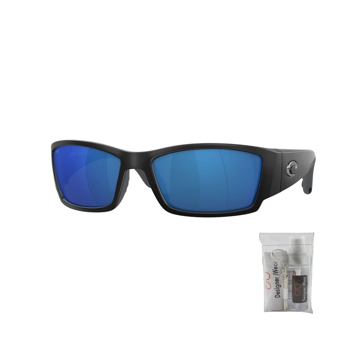 Costa Corbina 6S9057 905708 62MM 11 Matte Black/Blue Mirror 580P Polarized Rectangular Sunglasses for Men + Bundle With Designer iWear Kit