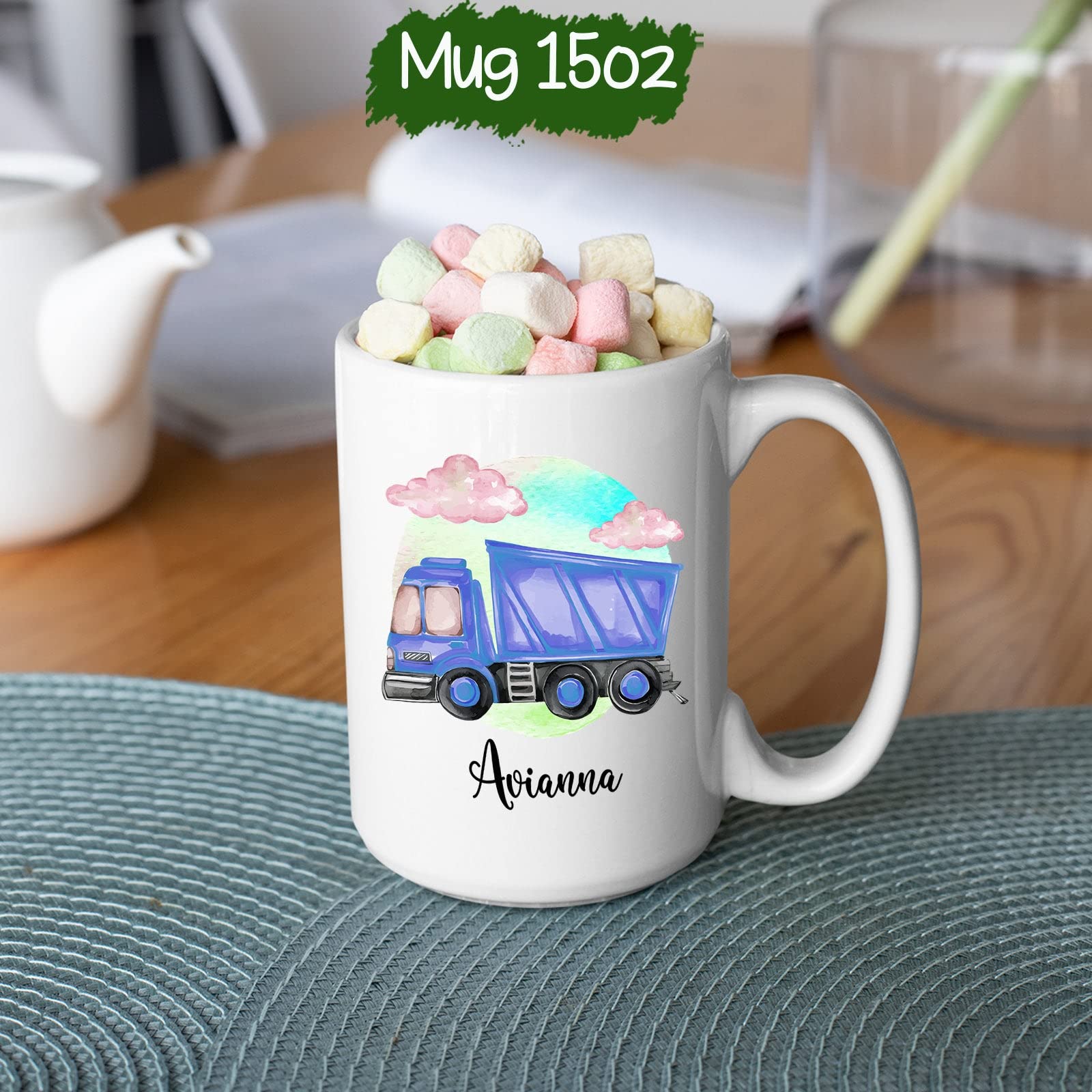Dump Truck Coffee Mug - Custom Name Dump Truck Cups - Personalized Dump Truck Coffee Cup - Customized Dump Truck Ceramic Cup - Dump Truck Tea Cup For Children's Birthday - White Mugs 11oz 15oz