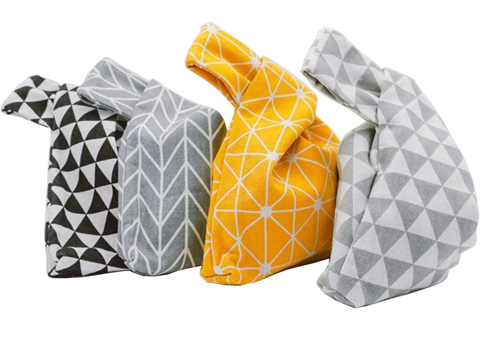 Chezi Women's Triangle Plaid Cotton Knot Bag Small Canvas Tote (yellow plaid)