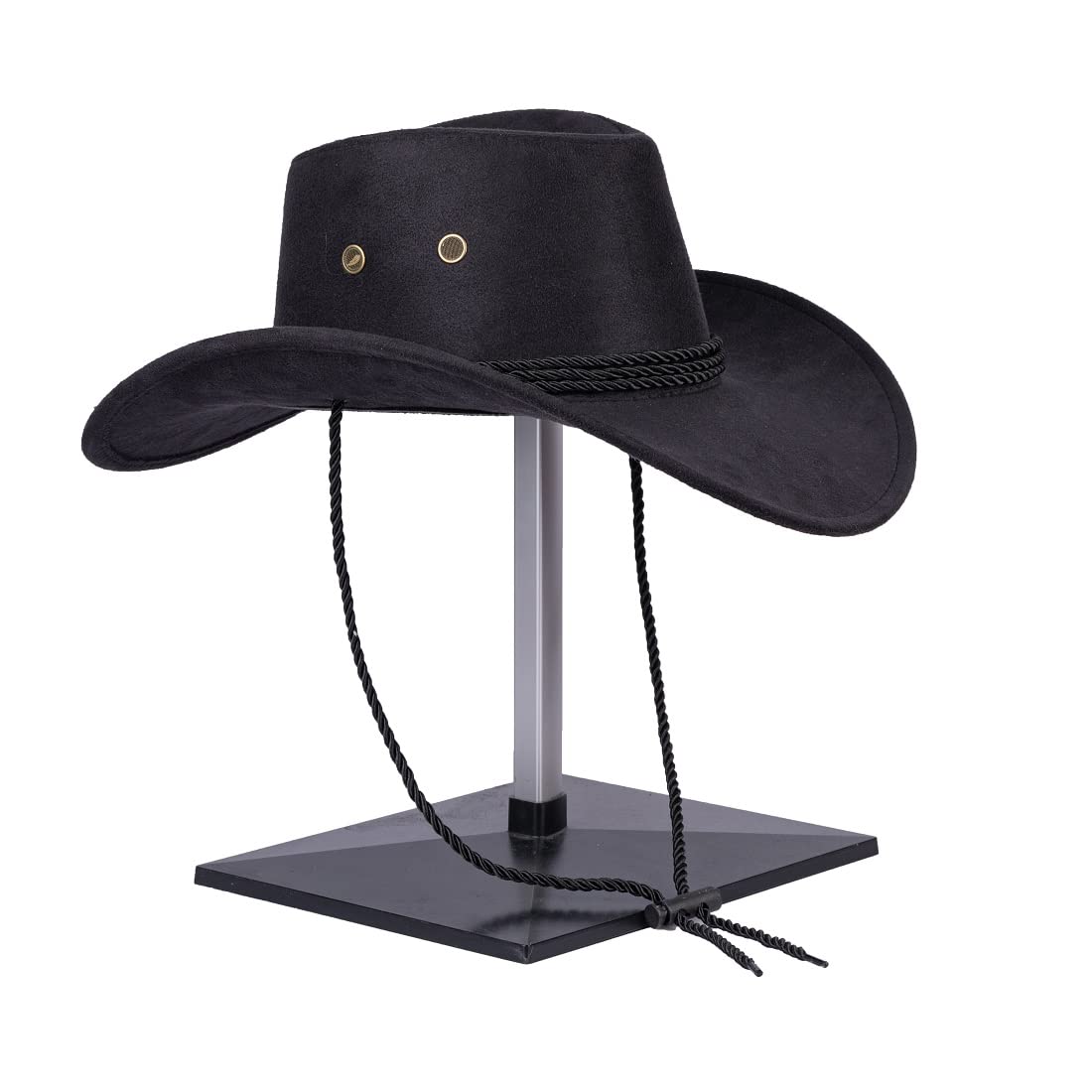 COSTHEME Cowboy Hat for Men and Women with Wide Brim - Black Felt Western Hat with String Sun Hat