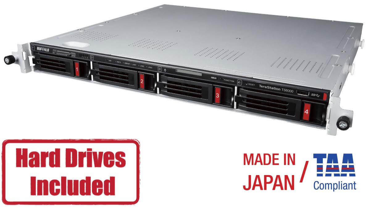 BUFFALO TeraStation 6400RN 32TB (4x8TB) Rackmount NAS with HDD Included + Snapshot Protection Against Ransomware / 4 Bay / 10GbE / Storage Server/NAS Server/NAS Storage/Network Storage/File Server