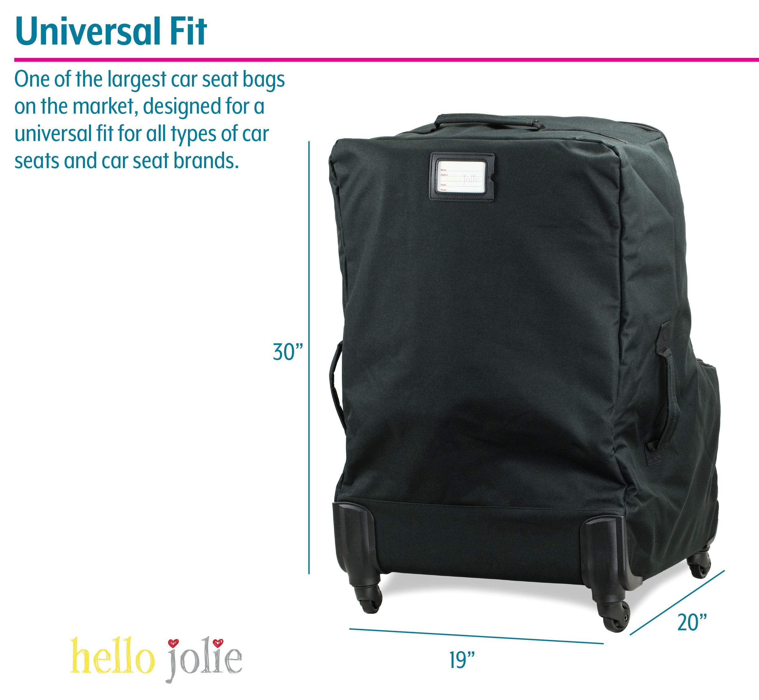 Car Seat Travel Bag with Wheels by Hello Jolie | Includes Add a Bag Luggage Strap | All Around Padding for Infant or Convertible Carseat | Water Resistant (Navy)