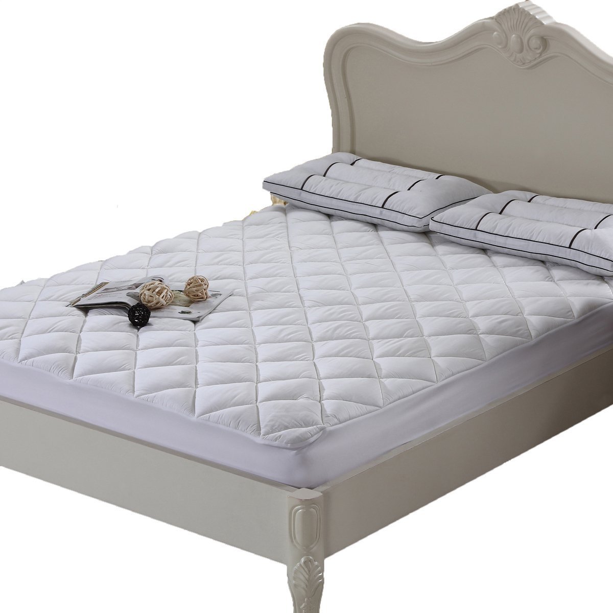 Mattress Pad Pillow top Cover, Viscose derived from Bamboo, Hypoallergenic Down Alternative Mattress Topper, 300TC Shell Cover with 8-18 Inch Deep Pocket, King