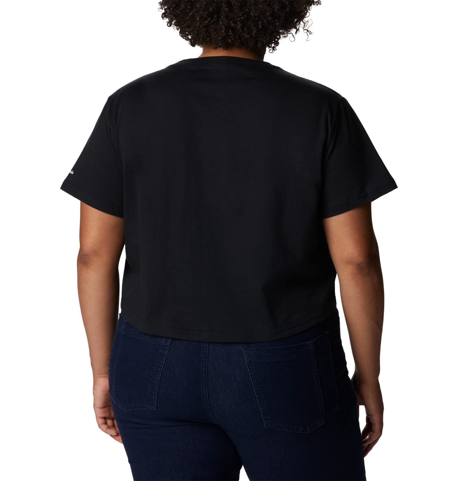 Columbia Women's North Cascades Cropped Tee, Black/Framed Halftone Logo Graphic, Medium
