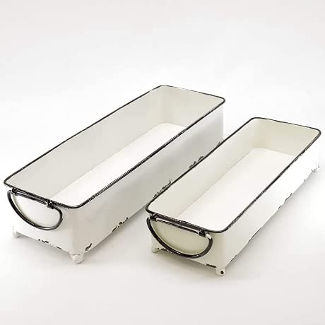 LARGE Rustic White Rectangle Metal Bin - 16.5'' Long - Great for Display or Storage - Silvercloud Trading Co., White with Black
