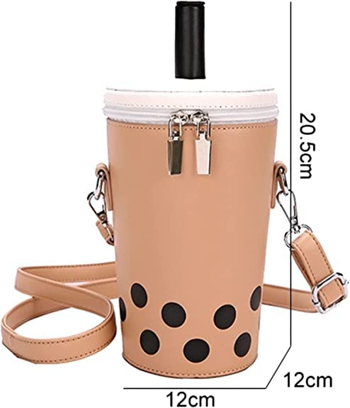 Ellie Dang Designs Cute Kawaii Bubble Milk Tea Shoulder Bag (Brown)