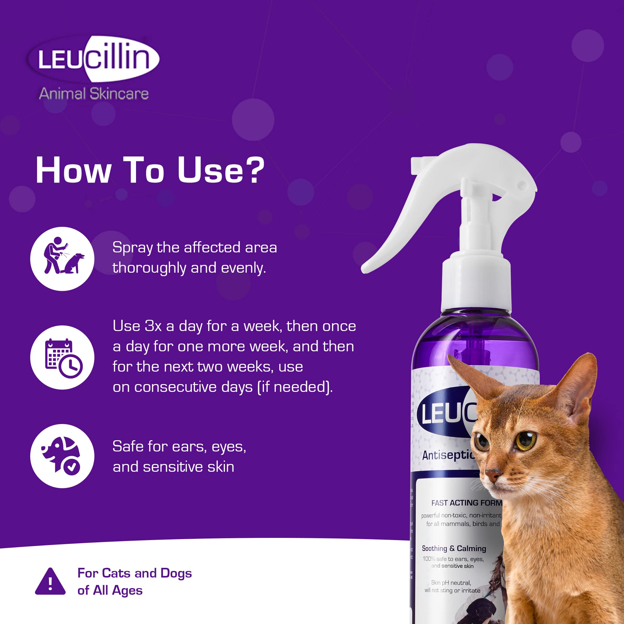 Leucillin Natural Antiseptic Spray for Dogs, Soothes Itchy Skin and Promotes Healing, Effective Treatment for Dogs, Wound and Skin Care Solution for Pets, First Aid Kit Essential - 150ml