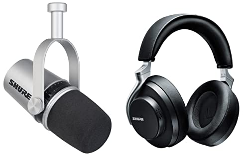 Shure MV7 USB/XLR Dynamic Microphone + AONIC 50 Wired/Wireless Noise Cancelling Headphones for Podcasting, Recording, Streaming & Gaming, Professional Quality Sound & Durability - Silver/Black