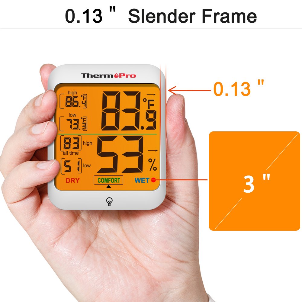 ThermoPro TP53 Digital Hygrometer Indoor Thermometer for Home, Temperature Humidity Sensor with Comfort Indicator & Max Min Records, Backlight Display Room Thermometer Humidity Meter, LCD
