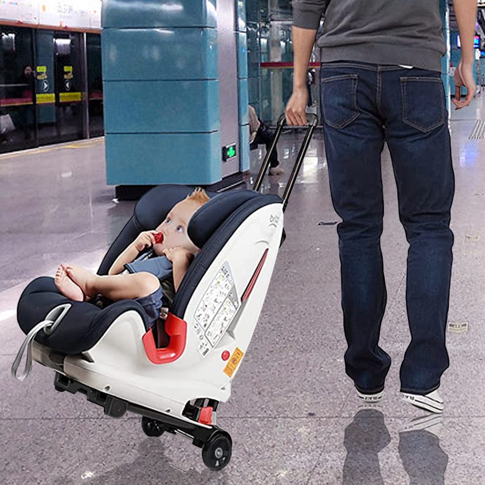 Car Seat Stroller, Car Seat Carrier for Airport with Wheels and Compact Fold, Foldable Car Seat Travel Cart with Belt