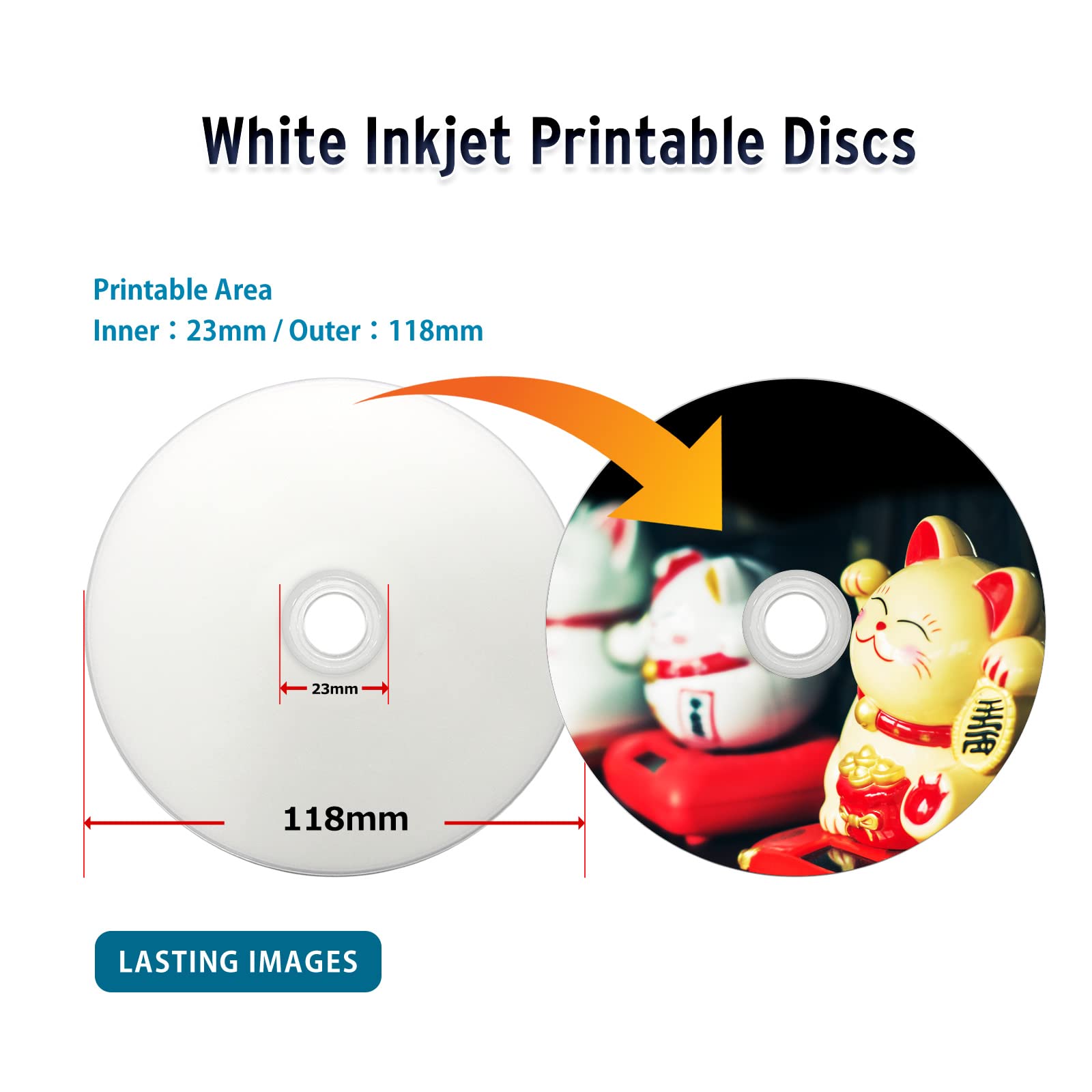 HIDISC TY Series DVD-R 16X 4.7GB White Inkjet Hub Printable DVD-R - 100 Cake Box
