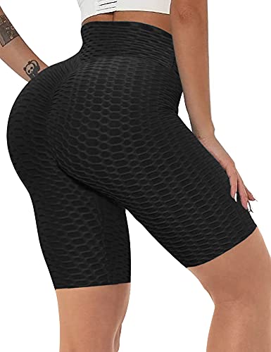 cailami Women's High Waisted Butt Lifting Biker Gym Workout Yoga Shorts, Medium, Black