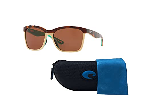 Costa Del Mar Womens Anaa Rectangular Sunglasses, Retro Tortoise/Cream/Mint/Green Mirrored Polarized-580G, 55 mm