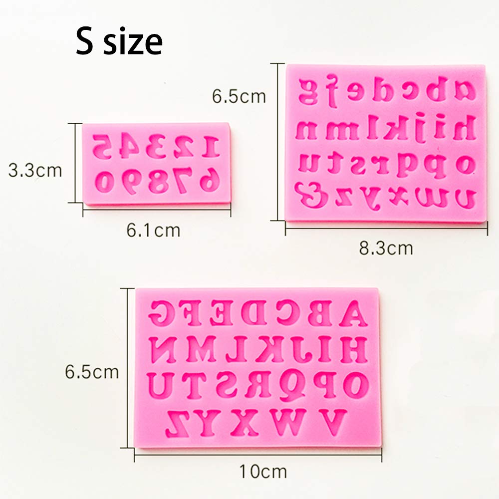 BoomYou 3PCS Silicone Letters +Numbers Mold Uppercase Letters Cake Decorating Mold Pan Muffin Cups Handmade Soap Moulds Chocolate Biscuit Ice Cube Tray DIY Fondant Decorating Tools Set -S Size