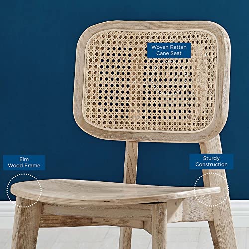 Modway Habitat Wood Dining Side Chair with Cane Rattan in Gray