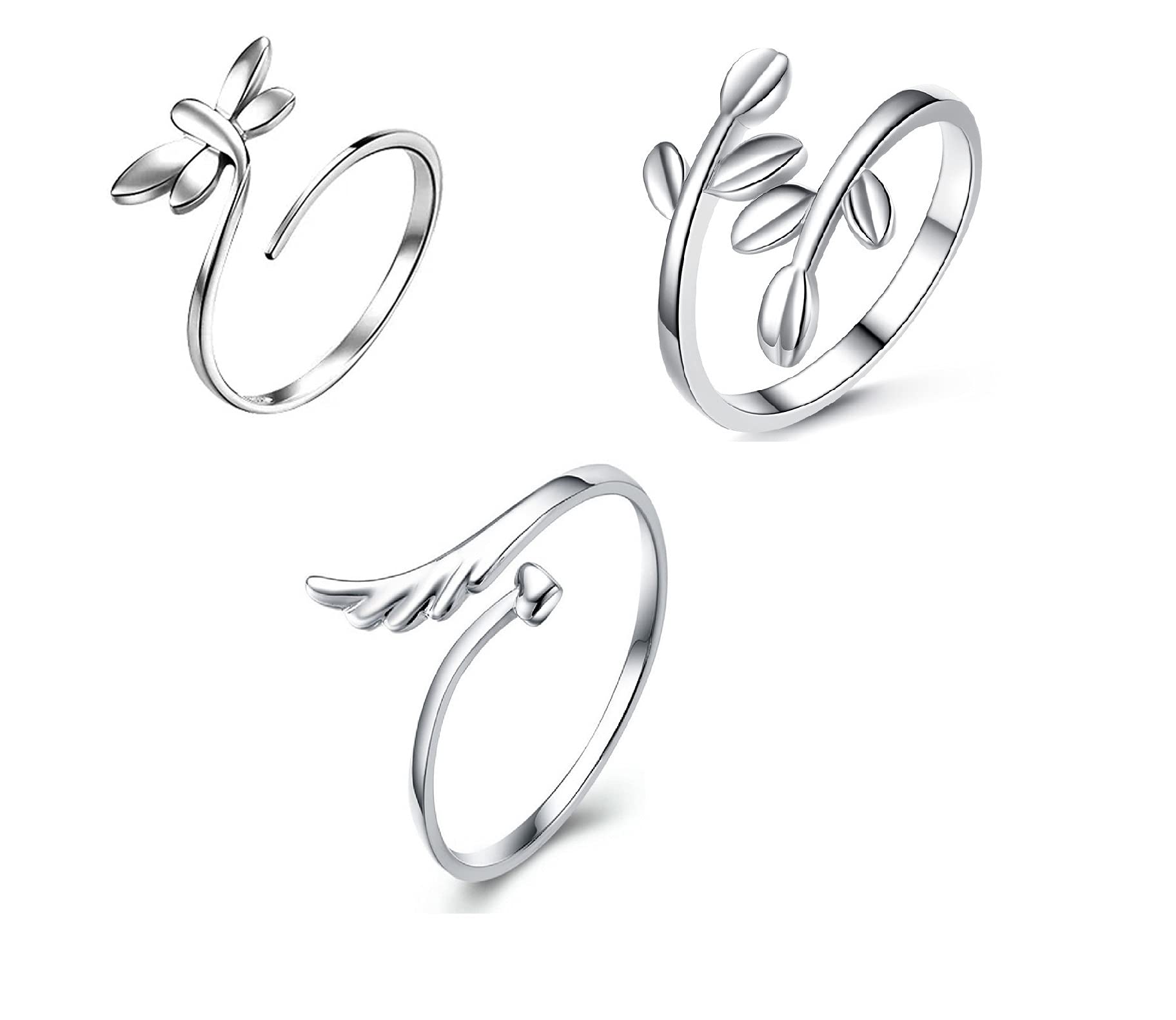 Caiyao 3pcs Sterling Silver Open Rings Set Finger Ring Joint Ring Toe Ring Beach Jewelry Gifts for Women Girls Adjustable