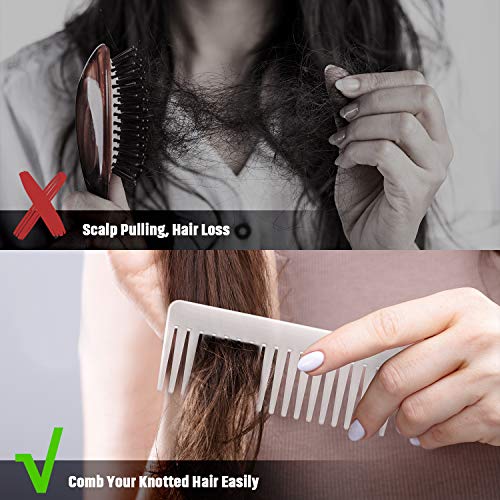 Large Hair Detangling Comb, Wide Tooth for Curly, Wet Dry Hair, No Handle Comb Styling Shampoo Comb (White, Cyan)