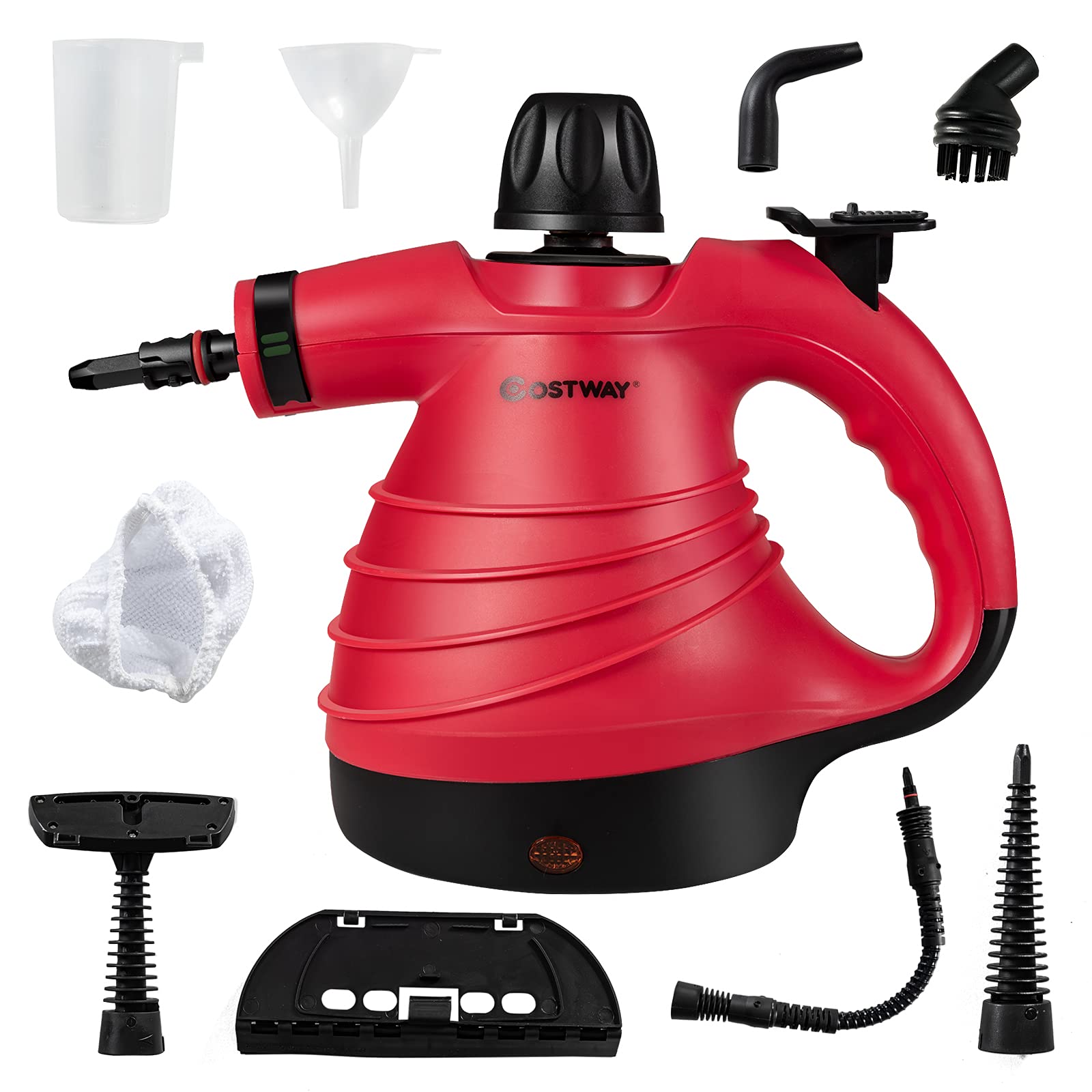 COSTWAY Handheld Steam Cleaner, 1050W Multipurpose Steamer Cleaning with 9-Piece Accessory Set, Safe Lock, Chemical Free and Powerful, Portable Steam Cleaner for Kitchen, Bathroom, Windows, Floors (Red)