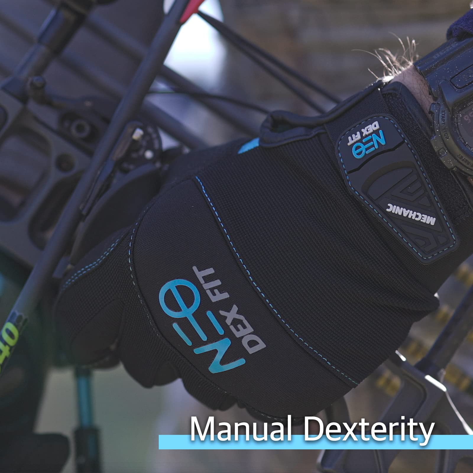 DEX FIT MG310 Mechanic Fingerless Gloves, Durable Reinforcements, Firm Grip, Comfort Fit, Touchscreen Compatible, Thin and Breathable, Washable, Black M (8) 1 Pair