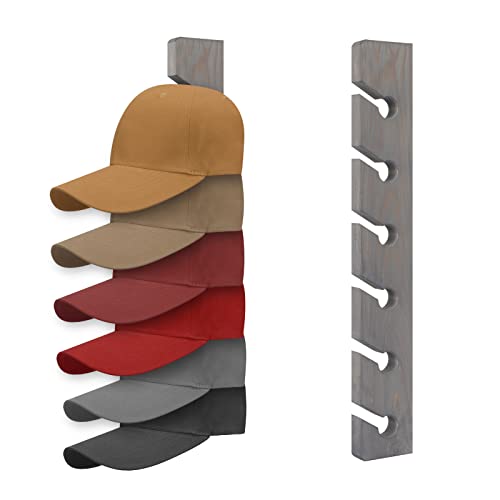 Telihel Wooden Hat Rack for Wall Baseball Cap Display Organizer (Set of 2), Modern Rustic Hat Holder Wall mounted Caps Hanger for Bedroom Entryway Laundry (gray)