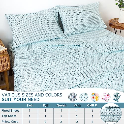 JUMEE 4PC King Sheet Set, Soft Microfiber Floral Bed Sheets, Printed Green Pattern Bedding Set with up to 16" Deep Pocket, Breathable & Cool, Wrinkle and Fade Resistant, Green Laminated Floral