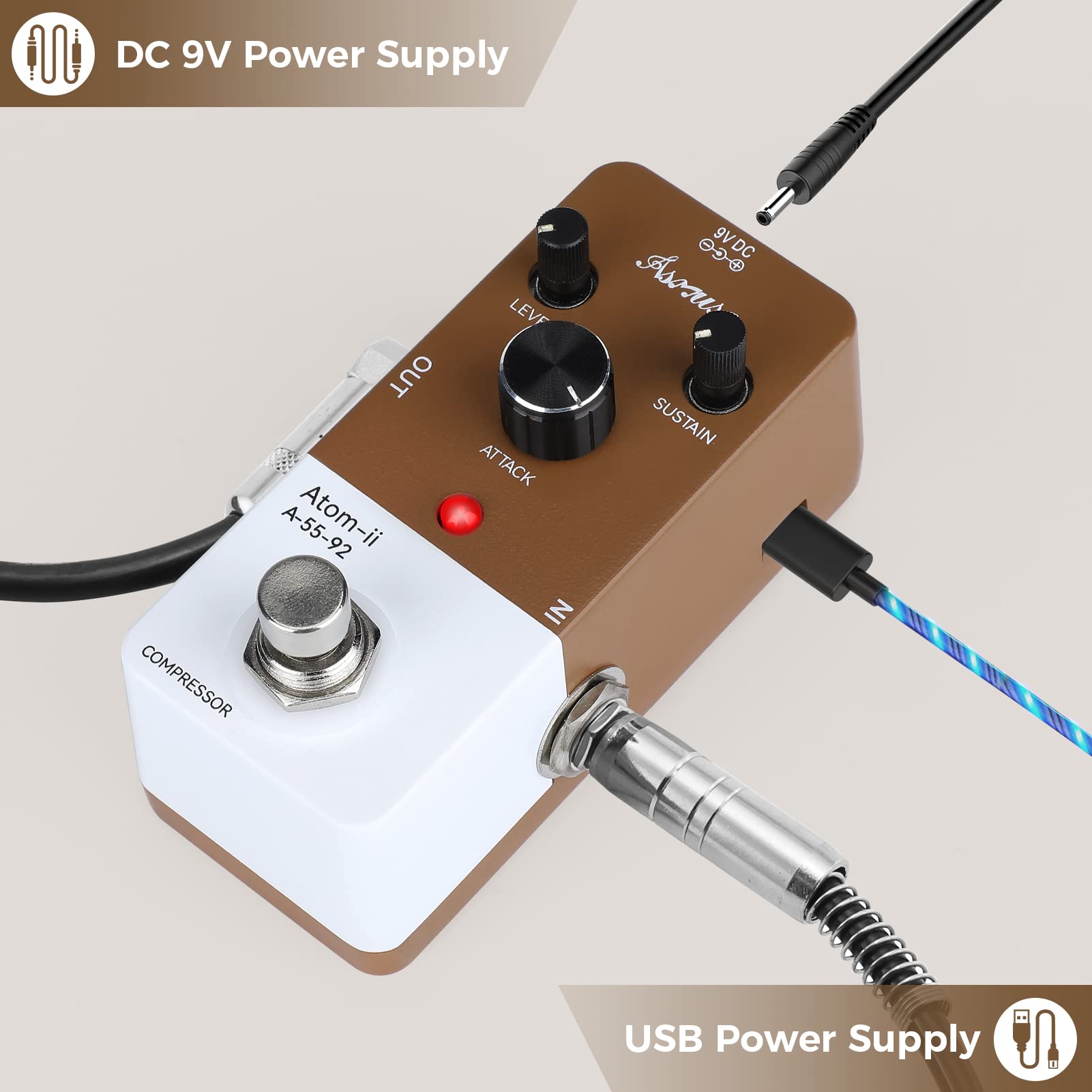 Compression Guitar Effects Pedal, Asmuse Pure Analog Circuitry, Mini Compression Sustain Pedal for Electric Guitar and Bass