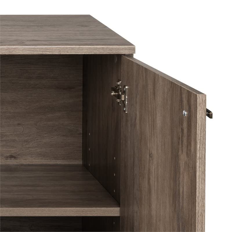 Prepac Milo Mid-Century 4 Door Buffet, 16" D x 64" W x 32" H, Drifted Gray