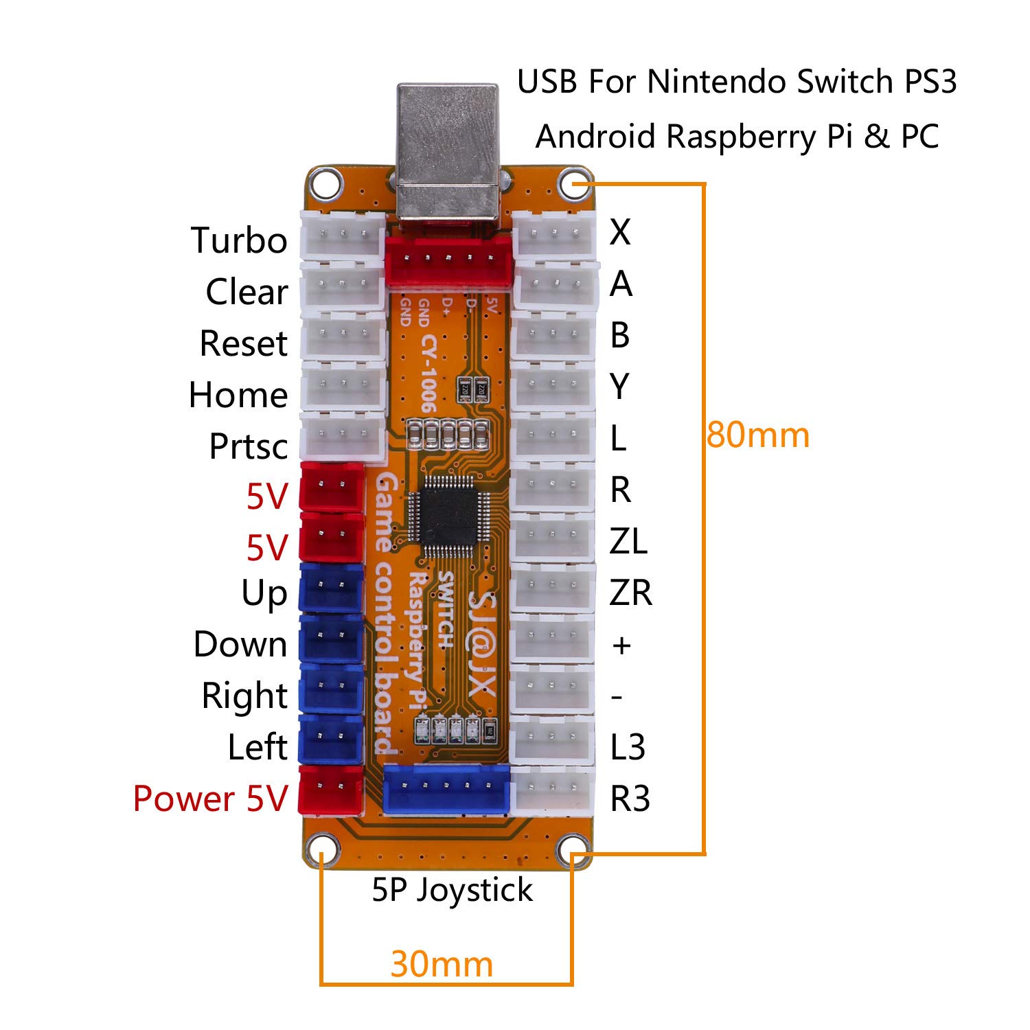 SJ@JX Arcade Game LED Controller Lamp USB Encoder 2 Player Gamepad Cherry MX Microswitch Light Button 8way LED Joystick for Nintendo Switch PC PS3 Retropie Raspberry Pi MAME
