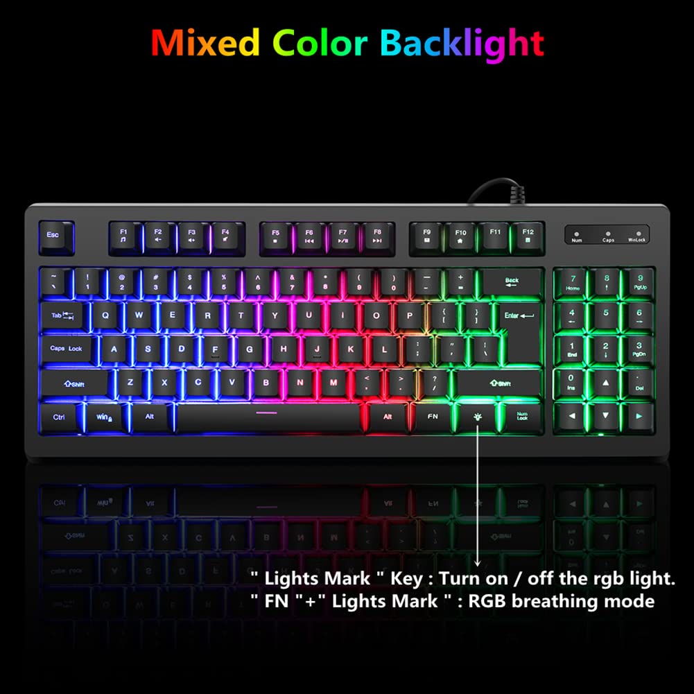 Cakce RGB 89 Keys Backlit Gaming Keyboard and Mouse bo,USB Wired Mechanical Feeling Gaming Keyboard and Gaming Mouse for for Desktop, puter, PC Game and Work,Black