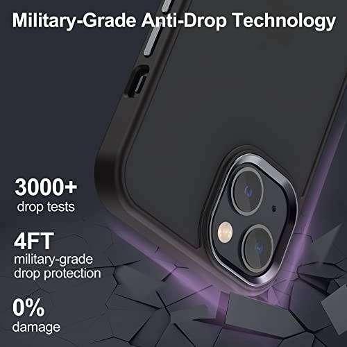Shockproof Phone Case ,Compatible for iPhone 13 Case, 4FT Military Drop Protection Translucent Matte Hard Back with Soft Edge Airbag Protective Phone Cases for iPhone 13 6.1 inch 2021 (Black)