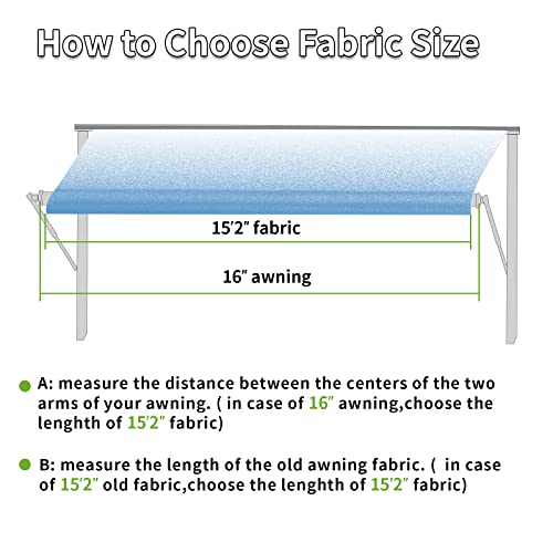RVMATE 16FT RV Awning Fabric Replacement with Awning Anchor Kits & Pull Tension Strap, Blue Fade