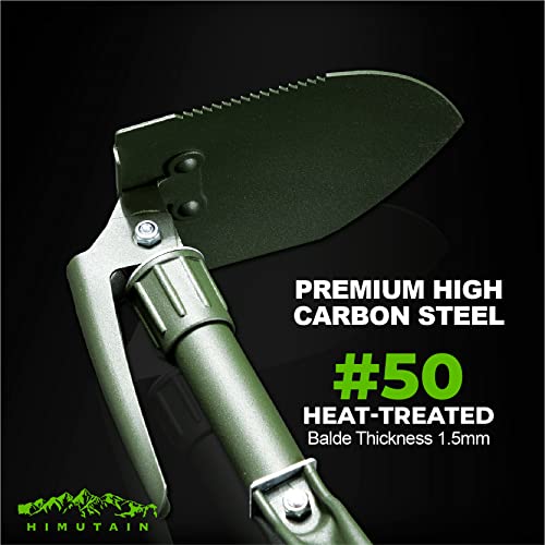 Himutain 18.5'' Military Folding Camping Shovel, w/Pick Foldable Tactical Shovel for Gardening, Camping, Hiking, Outdoor, Backpacking, Emergency (Olive)