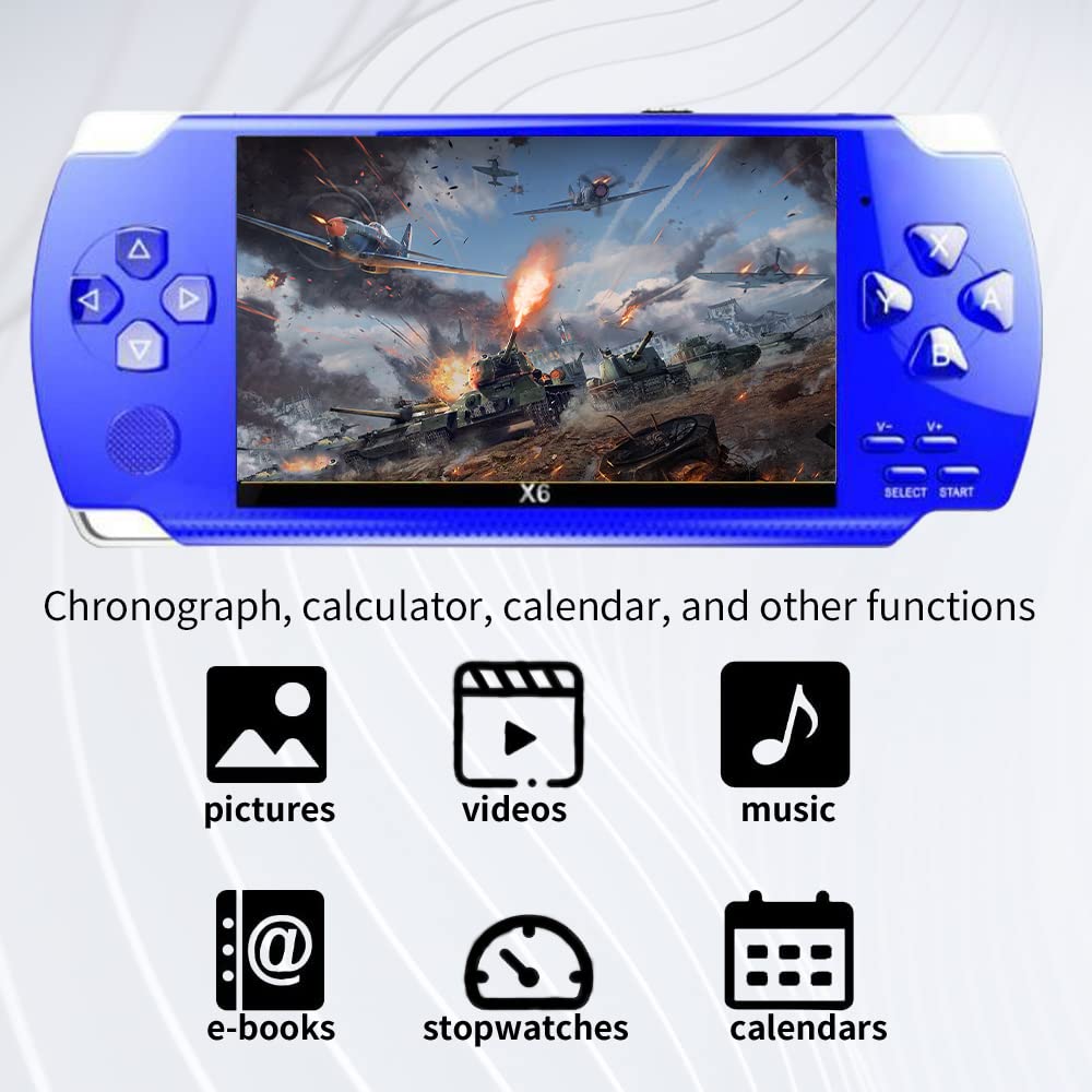 Diketigeey 4.3 inch 8GB Handheld Game Console Built in 1500 Games for Multiple simulators x6 Retro Video Game Console mp3/mp4/Ebook TV Out Portable Game Player Device (Blue)