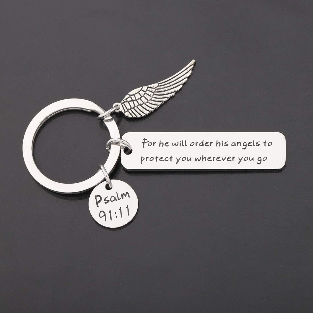 CHOORO Bible Verse Keychain for He Will Order His Angels to Protect You Wherever You Go Religious Jewelry Christian Gift (Keychain)