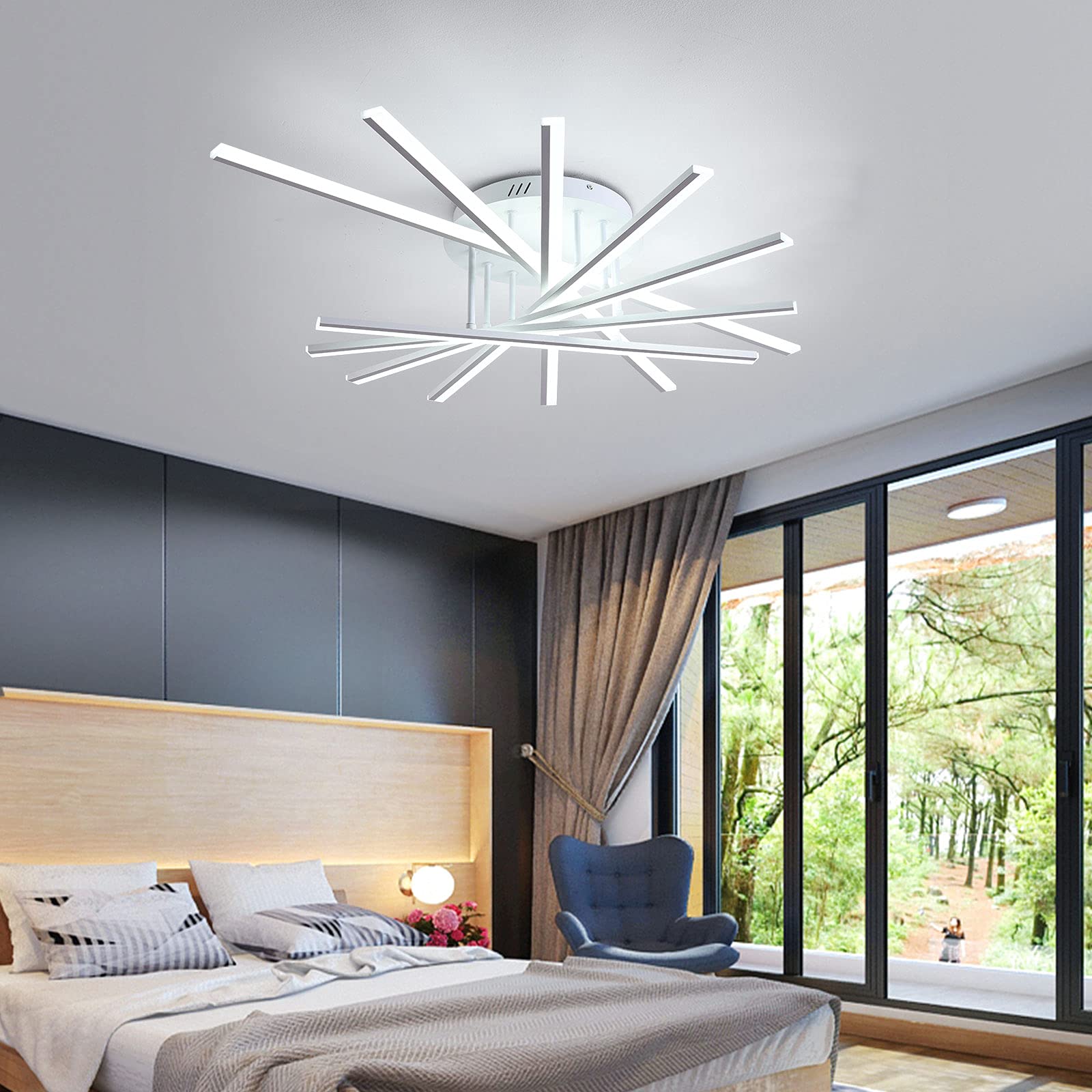 Gdrasuya10 Modern Ceiling Light, LED Flush Mount Chandelier with 7 Light Neutral White Geometric Linear Ceiling Light for Kitchen Foyer Dining Room Living Room Bedroom